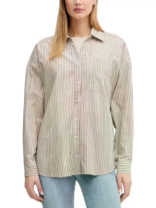 BENETTON Vertical Stripe Chest Pocket Shirt - Neutrals
