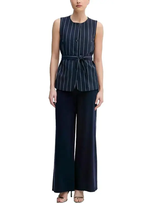 BENETTON Pinstriped Belted Top - Blue