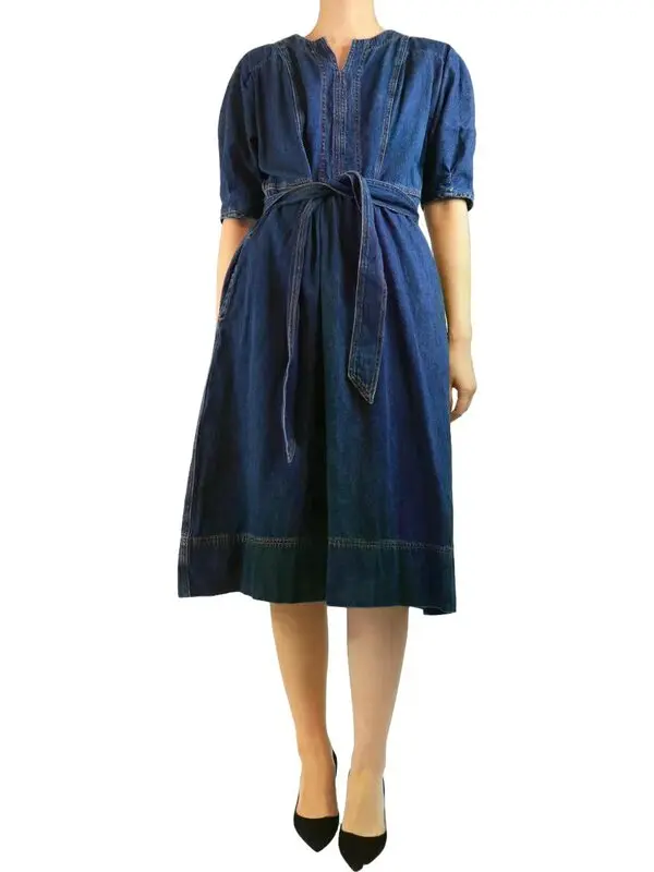 WYse Belted Denim Midi Dress - Blue
