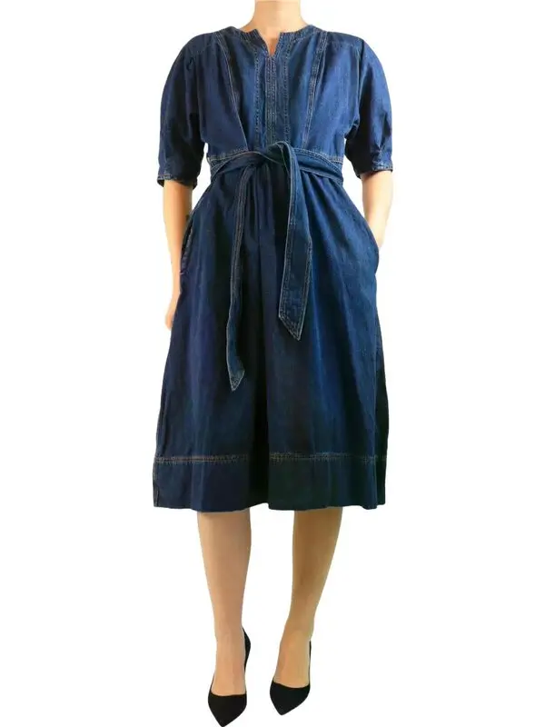 WYse Belted Denim Midi Dress - Blue