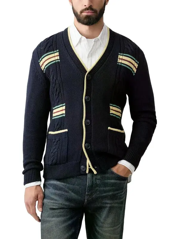 BENETTON Cable-knit Striped Cardigan - Blue