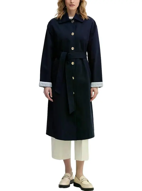 BENETTON Belted Button-up Coat - Blue