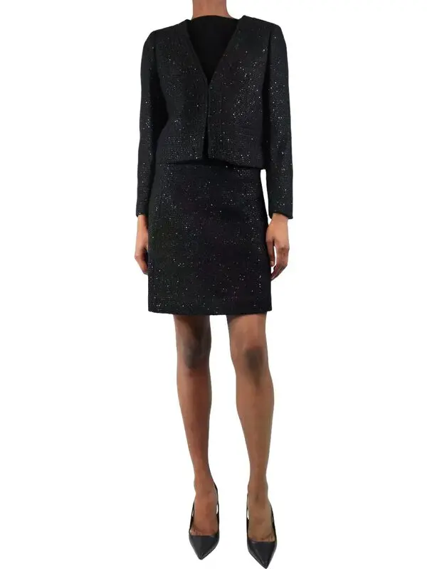 J. Crew Sequin Embellished Tweed Skirt Set - Black