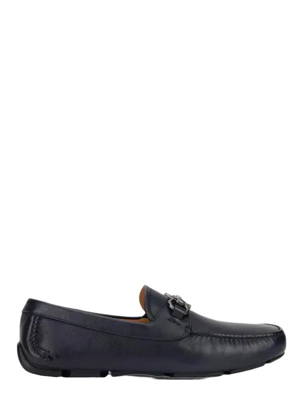 FERRAGAMO Gancini Plaque Leather Loafers - Blue