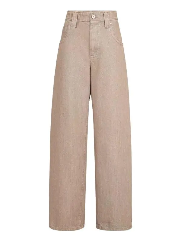 Brunello Cucinelli Beige Lamé-denim Baggy Trousers With Monili - Neutrals