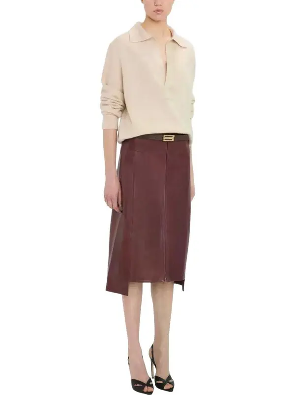 Victoria Beckham Leather Asymmetric Midi Skirt - Red
