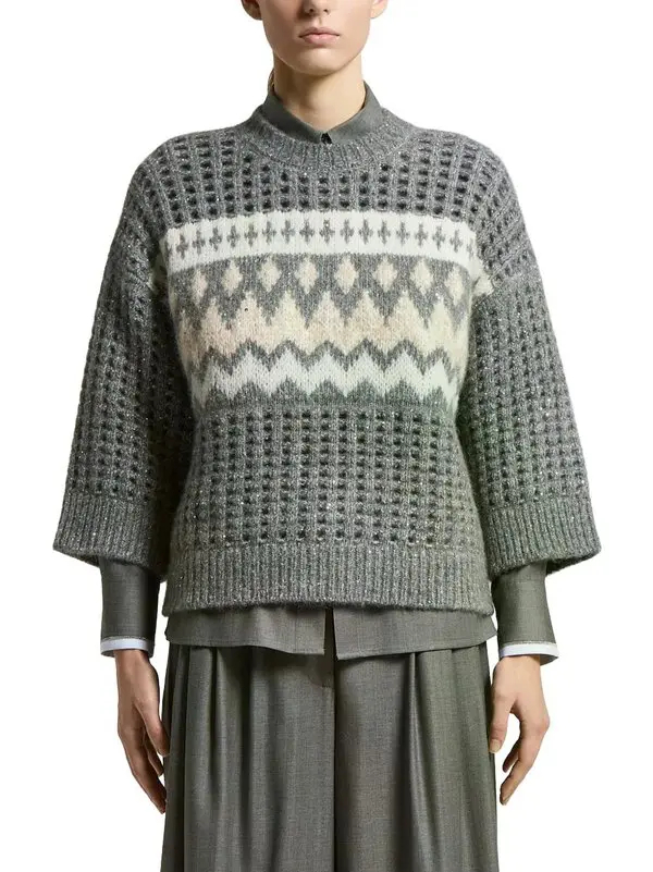 Peserico Crew Neck Sweater With Open-knit Texture And Ribbed Trim - Grey