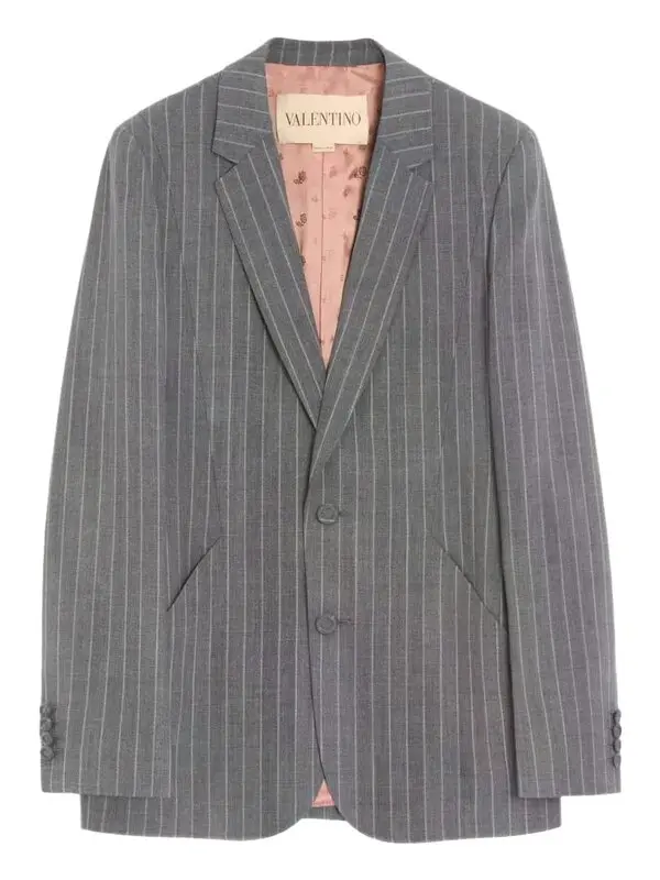 Valentino Garavani Single-breasted Jacket In Pinstripe Wool - Grey