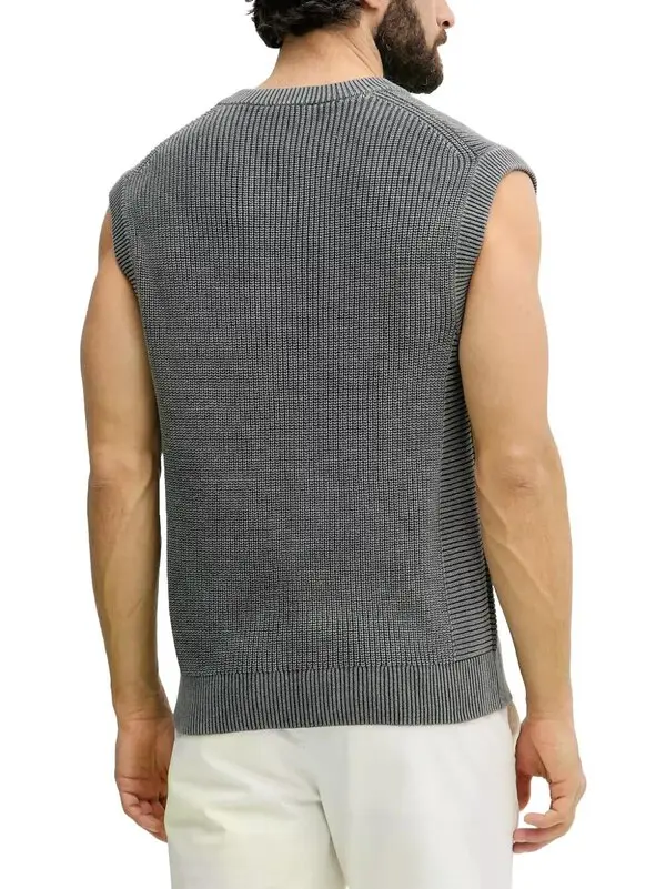 BENETTON Ribbed Knit V-neck Sweater Vest - Grey