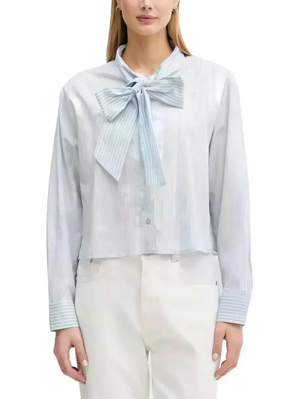 BENETTON Striped Pussy-bow Blouse - Blue