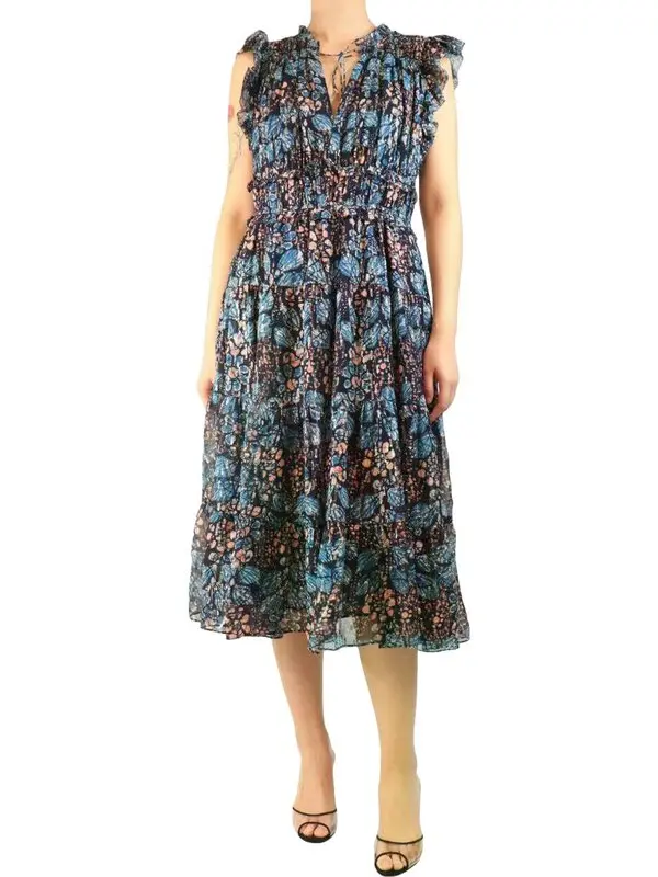 Ulla Johnson Smocked Tiered Midi Dress - Blue