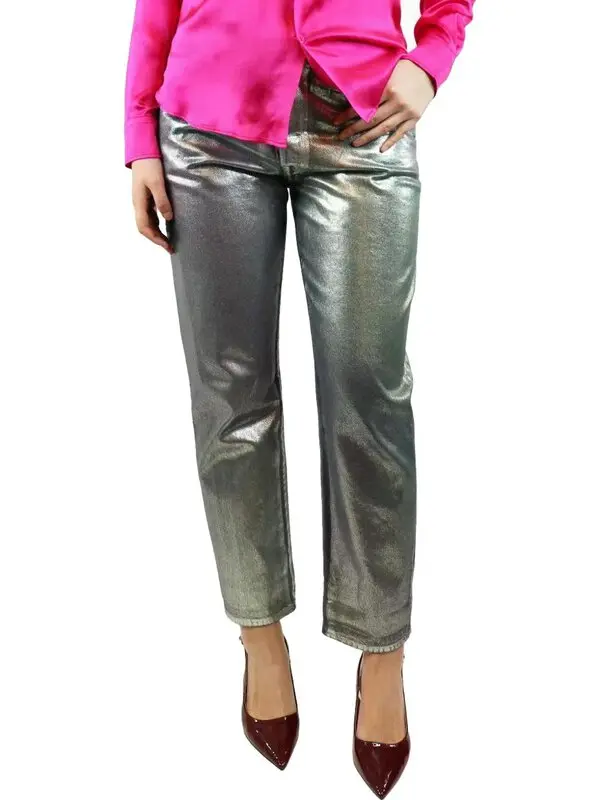 GOLDEN GOOSE Metallic-effect Straight Leg Jeans - Silver