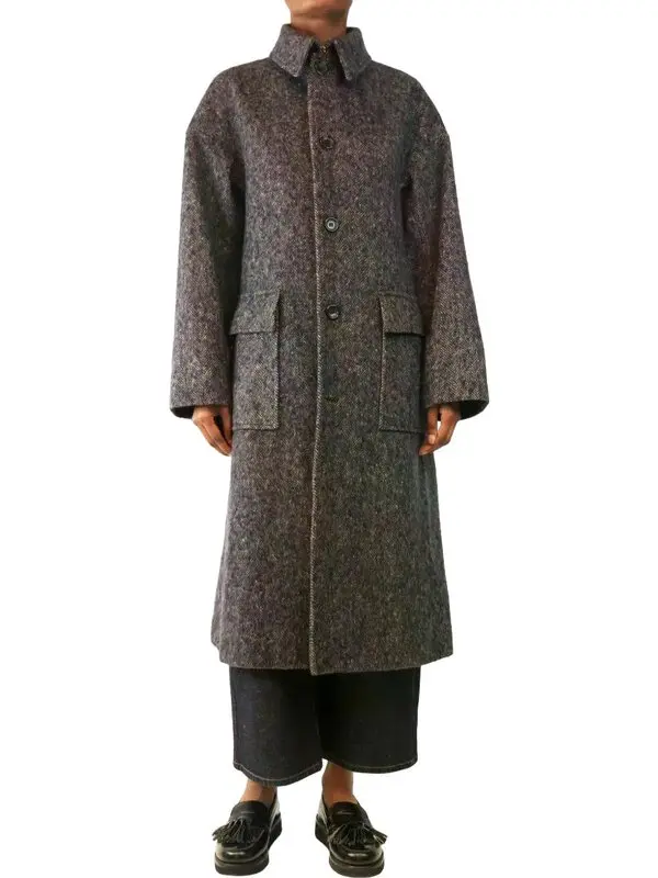 Connolly Virgin Wool Herringbone Belted Coat - Grey