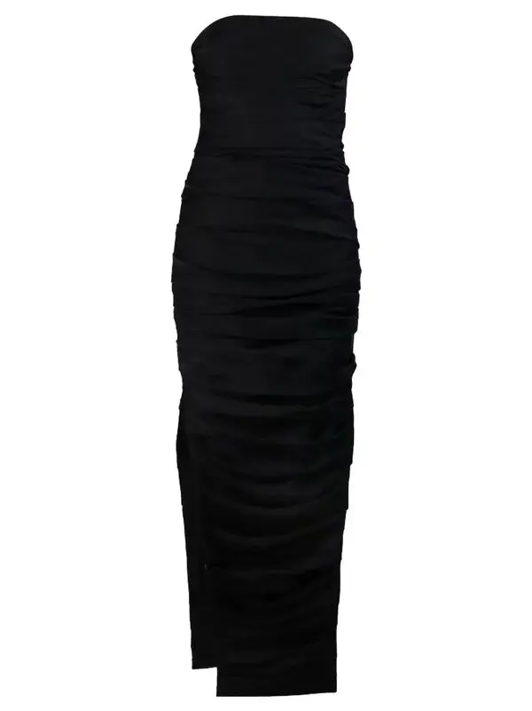 Khaite Strapless Ruched Midi Dress - Black