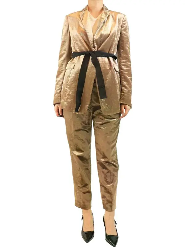 Brunello Cucinelli Velvet Belted Suit Set - Neutrals