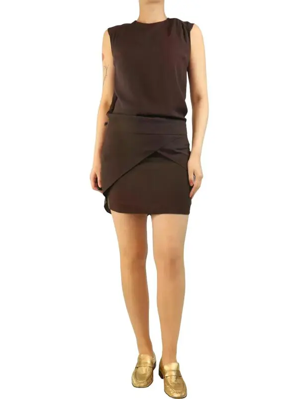 Brunello Cucinelli Sleeveless Wrap Skirt Mini Dress - Brown