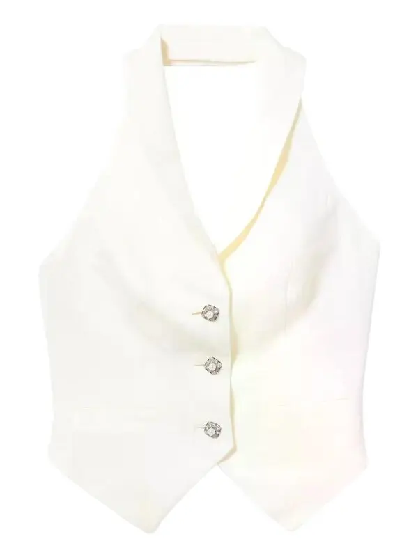 SELF-PORTRAIT Cream Halterneck Crystal-embellished Vest - Neutrals