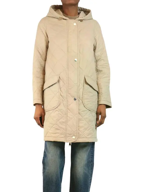 DIVINE CASHMERE Quilted Hooded Parka Coat - Neutrals