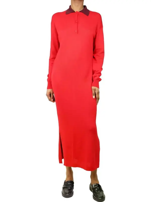 Loewe Knit Polo Midi Dress - Red