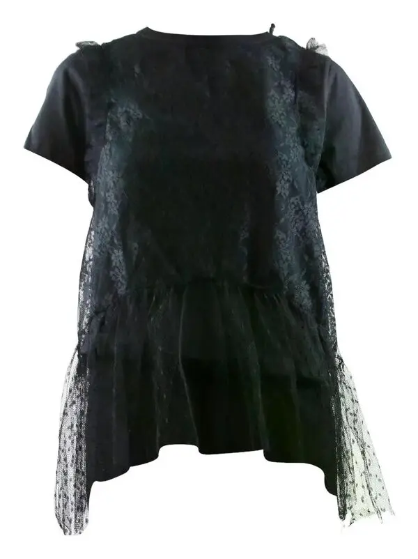 Red Valentino Polka-dot Lace Peplum Top - Black