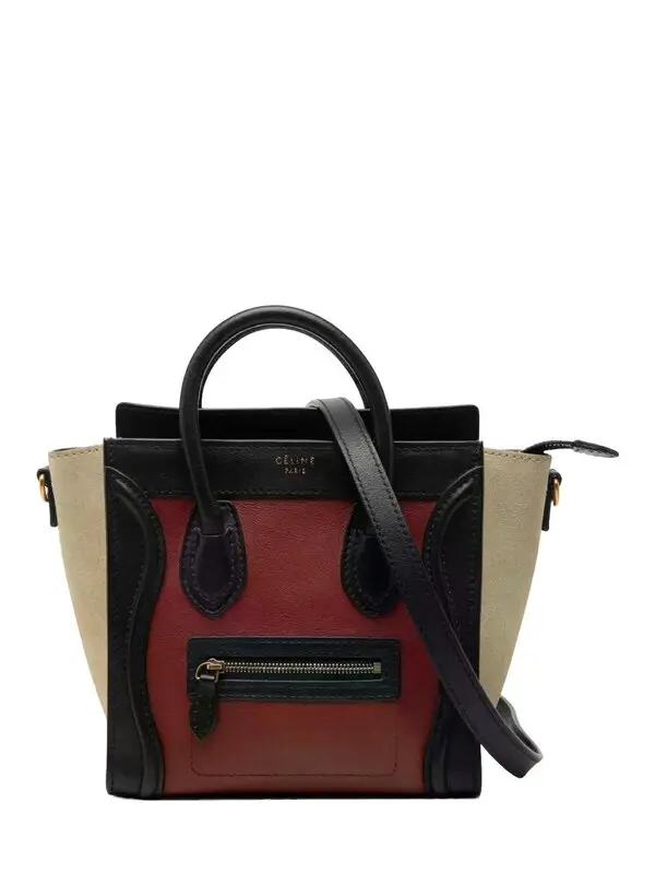 Celine 2012 Nano Tricolor Calfskin And Suede Luggage Tote Satchel - Red