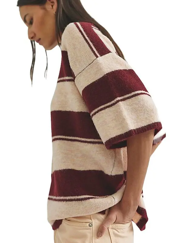 Free People Margot Stripe Softspun Sweater Tee At - Berry Combo