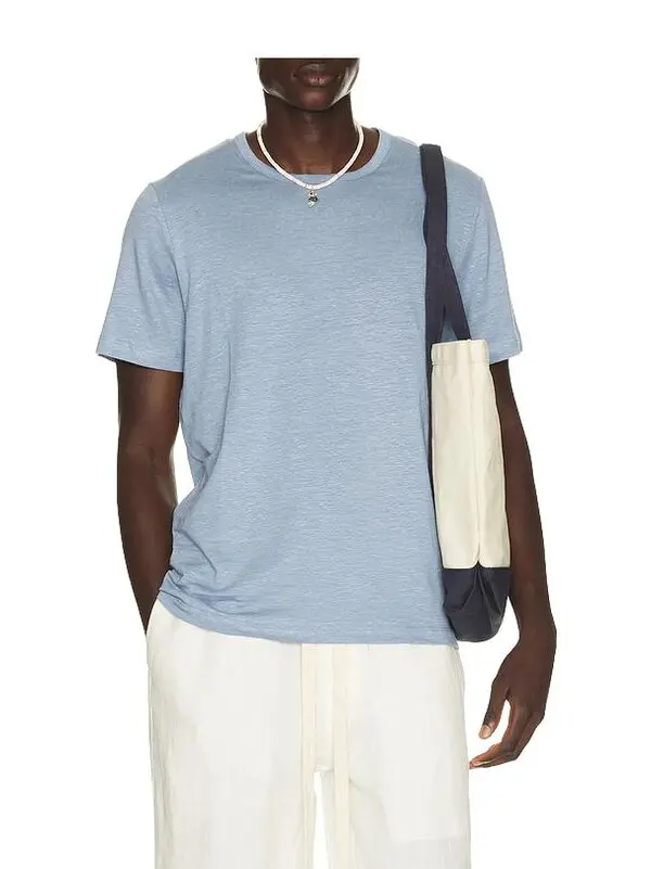 Onia Stretch Linen Crewneck Tee Shirt In . Also - Blue