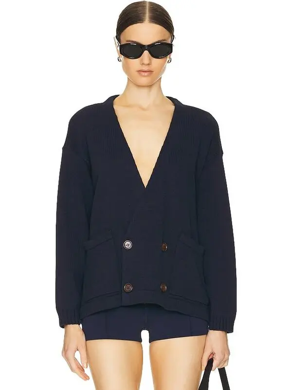 FOUND Double Breasted Knit Cardigan - Blue