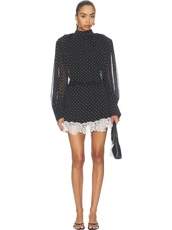 ROTATE BY BIRGER CHRISTENSEN Mini Dress Longsleeve Lace Detail - Black