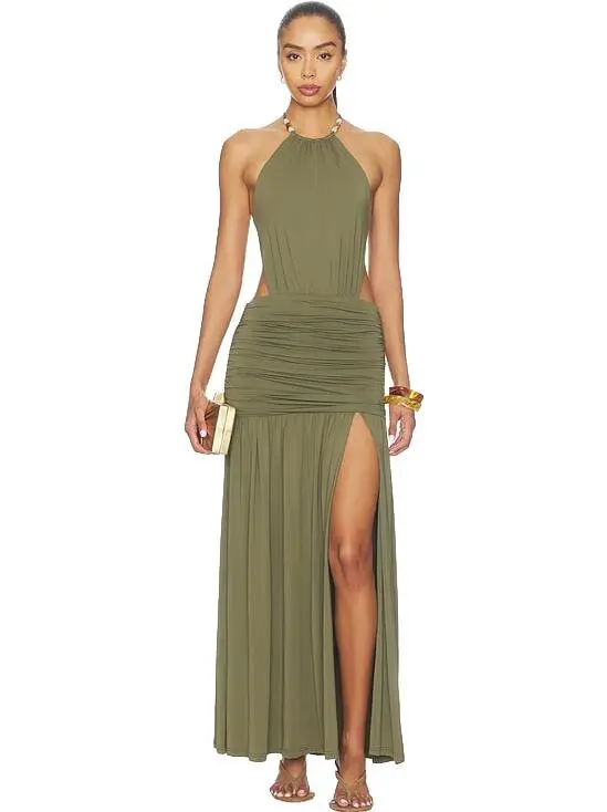 RUNAWAY THE LABEL Imelda High Neck Maxi Dress - Olive