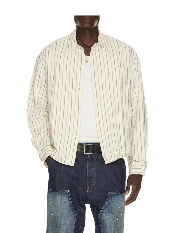 BOUND Porto Herringbone Stripe Long Sleeve Shirt In . Also - Cream