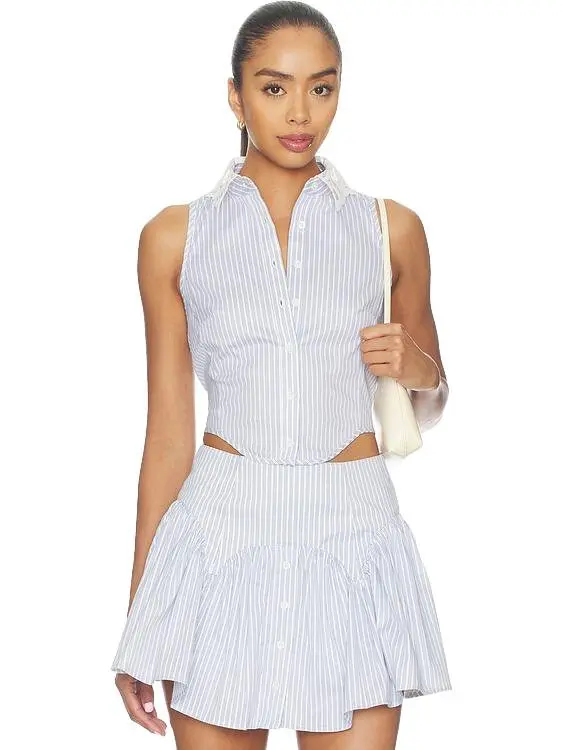 FLEUR DU MAL Embroidery Lace Collar Bib Top - Blue