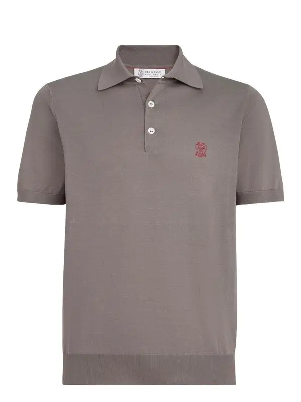 Brunello Cucinelli Logo Cotton Polo Shirt - Brown