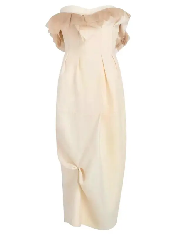 Khaite Tulle-trimmed Strapless Draped Midi Dress - Neutrals