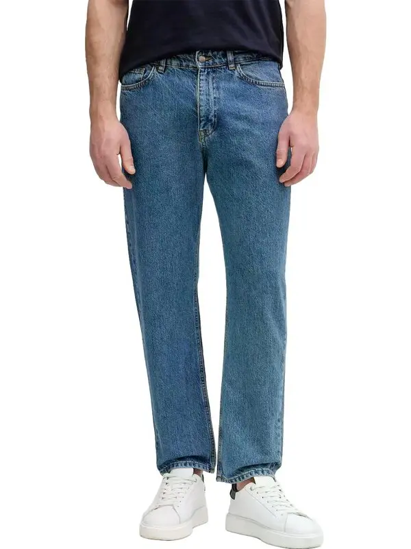 BENETTON Logo Patch Straight Leg Jeans - Blue