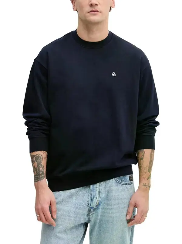 BENETTON Crew Neck Long Sleeve Sweater With Logo Patch - Blue