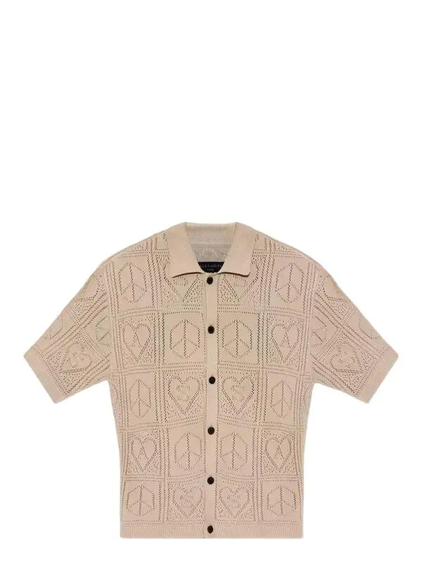 ALLSAINTS Arktx Perforated-knit Short-sleeve Cardigan - Neutrals