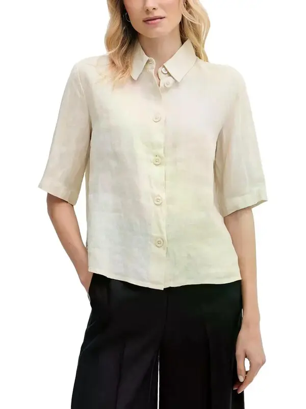 BENETTON Short-sleeve Linen Shirt With Classic Collar - Neutrals