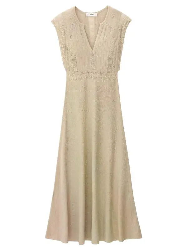 Ba&sh Pasqualina Pointelle-knit V-neck Maxi Dress - Neutrals