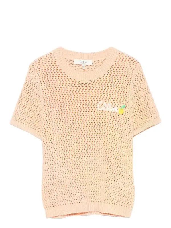 Chloé Crochet Knit Logo-embroidered Top - Orange
