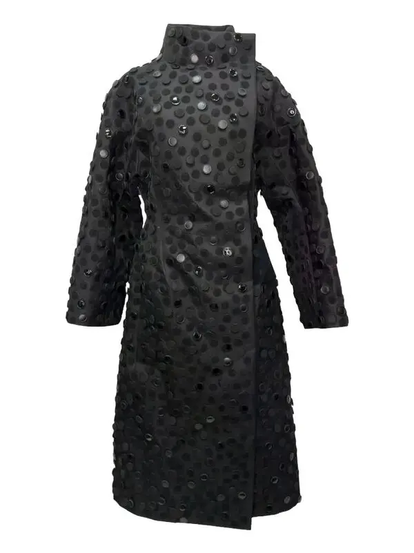 Alaïa 2020s Felted Dot Embellished High Neck Coat - Black