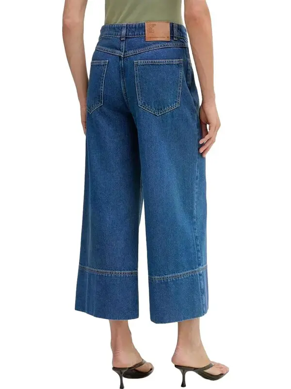 BENETTON Wide-leg Cropped Jeans With Contrast Topstitching - Blue