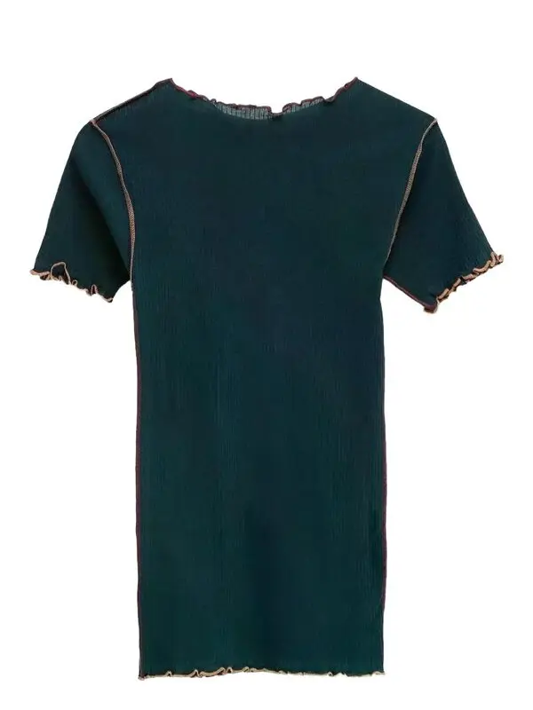 BASERANGE Vein Ribbed Lettuce-trim T-shirt - Green