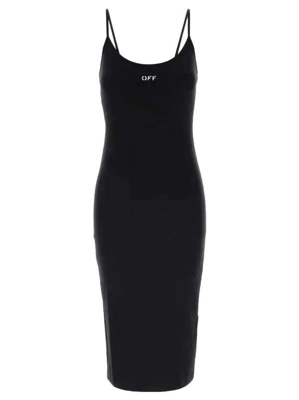 Off-White Logo-print Spaghetti-strap Midi Dress - Black