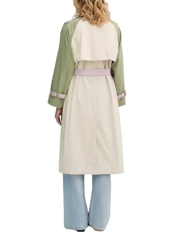 BENETTON Double-breasted Colour-block Trench Coat - Neutrals