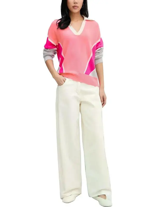 From Future Colour-block Polo-collar Sweater - Pink
