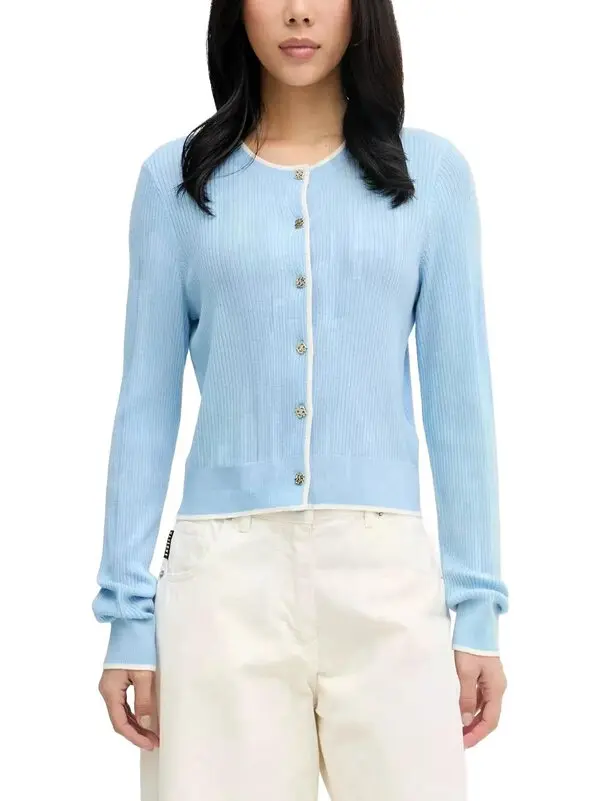 From Future Ribbed Knit Cardigan With Contrast Trim - Blue