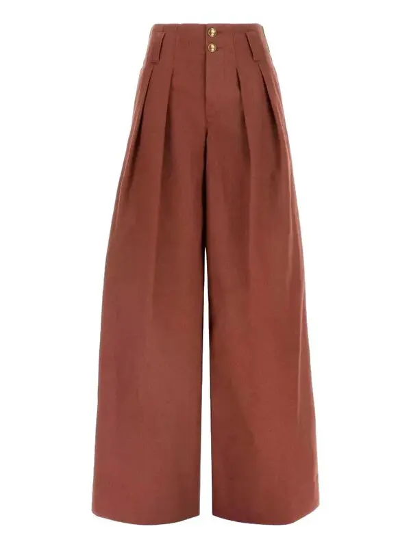 Chloé Pleated Wide-leg Trousers - Brown