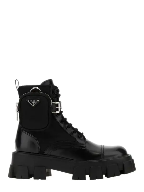 Prada Monolith Pouch Ankle Boots - Black