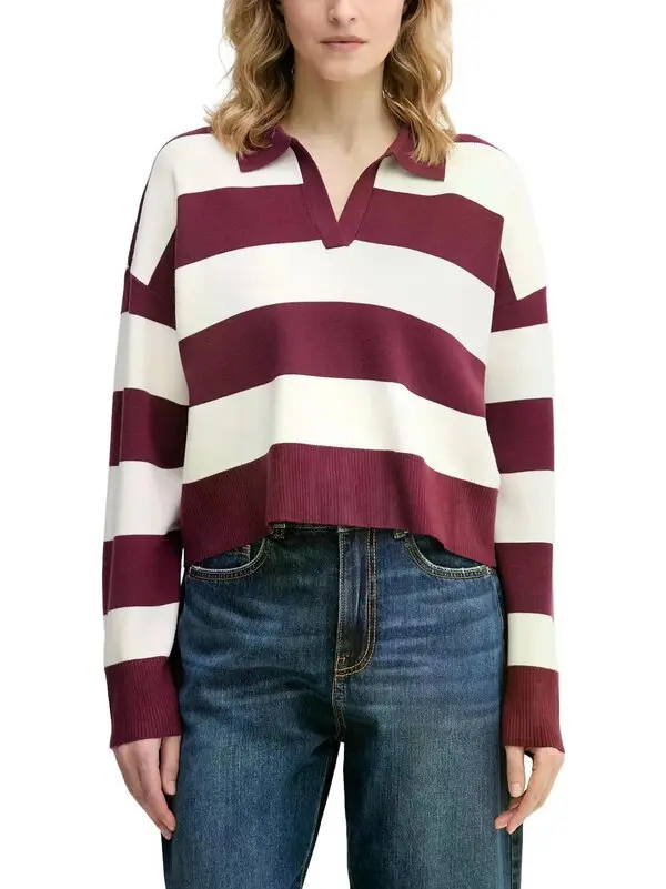 BENETTON Striped Polo-collar Sweater - Red